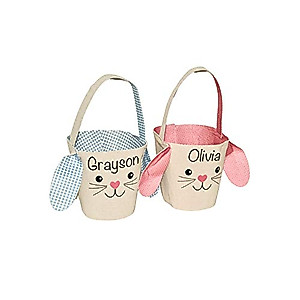 Personalized Easter Basket/Rustic Bunny Easter Baskets/Canvas Easter Tote/Bunny Ears Easter Basket with Name/Soft Easter Pail