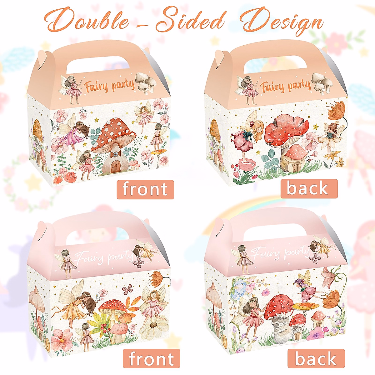 CIEOVO 24 Pack Fairy Party Cardboard Treat Box Cute Fairy Birthday Party Favor Boxes Goody Treat Boxes for Floral Fairies Theme Birthday Baby Shower Supplies
