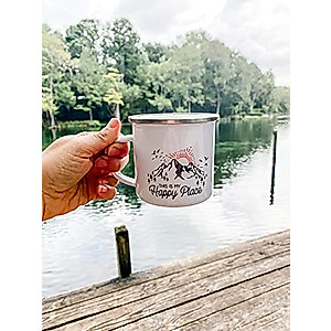 Loftipop This is My Happy Place Enamel Campfire Mug, Mountain Camping Coffee Cup, Nature Outdoor Hiking Camp Lover Gift (12oz)