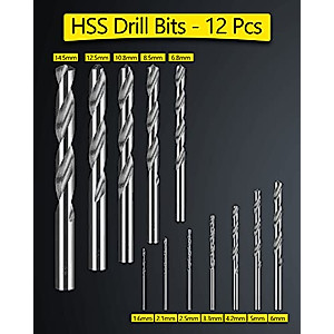HOTYELL Drill and Tap Set, Metric HSS Taps M2 to M16 with Matching Jobber Length Drill Bits - 24 Pcs
