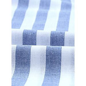 JMIERR Mens Casual Cotton Linen Shirts Button Down Long Sleeve Striped Beach Resort Shirts for Men,US 38(S),0Sky Blue