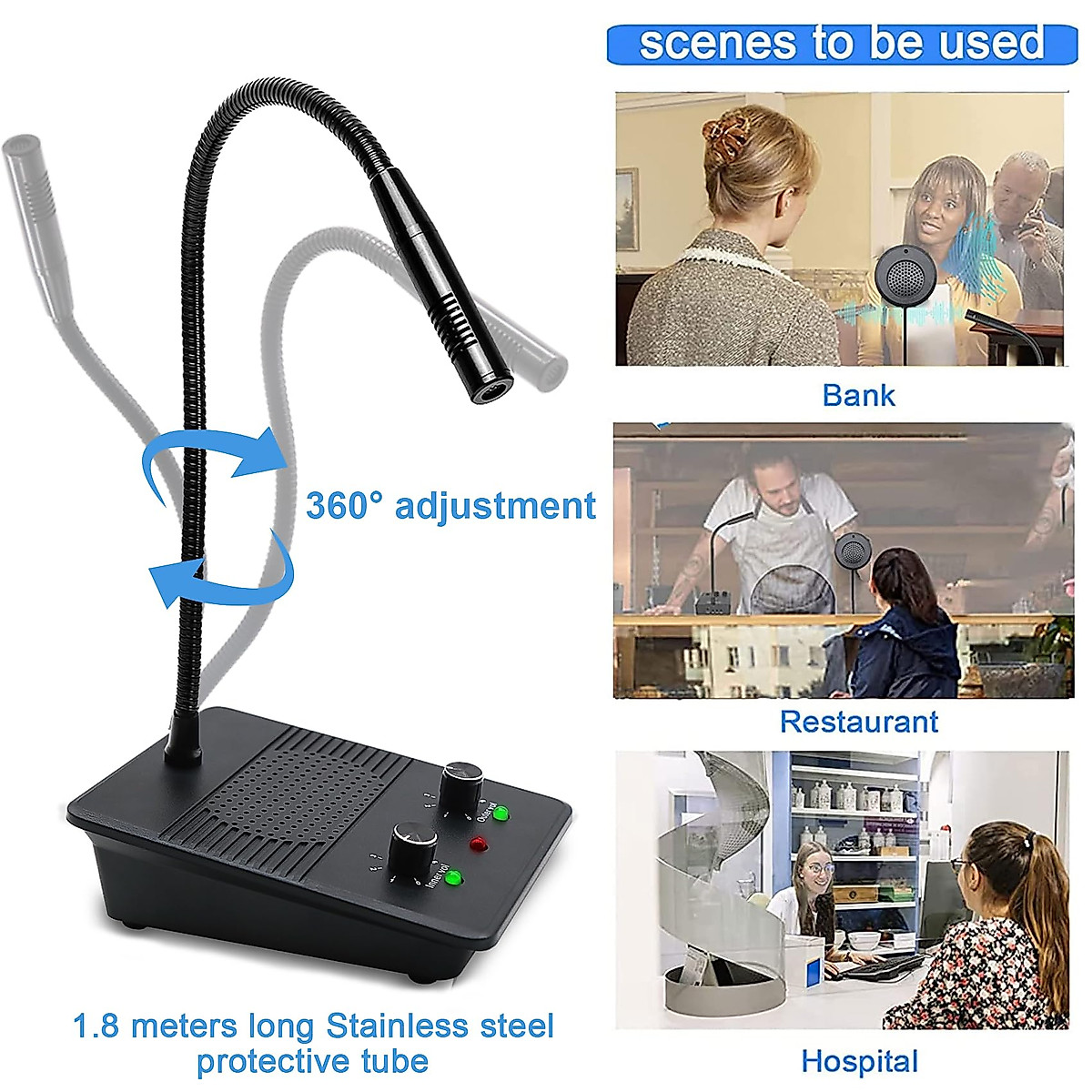 ChunHee Window Speaker Intercom System Anti-Interference Dual-Way Intercommunication Microphone and Speaker Bank Window Intercom Glass Window Microphone for Business/Bank/Office/Hospital