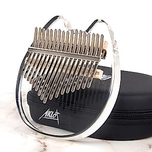 Kalimba Thumb Piano, AKLOT 17 Keys Transparent Acrylic Cat Note Carved Starter Finger Piano with Kalimba Case Tune Hammer Study Booklet Stickers