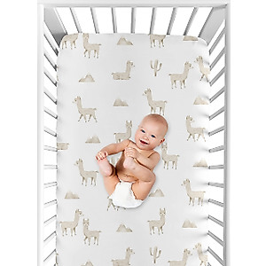Sweet Jojo Designs Boho Llama Boy Girl Fitted Crib Sheet Baby or Toddler Bed Nursery - Gender Neutral Beige Taupe Tan White Bohemian Southwest Aztec Watercolor Mountain Cactus Alpaca Farmhouse Animal