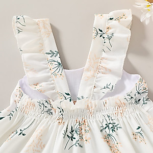 YOUNGER TREE Toddler Baby Girls Infant Clothes Floral Flutter Sleeve Princess Dress Summer Cotton Line Skirts for Girls(4-5T,White Floral)