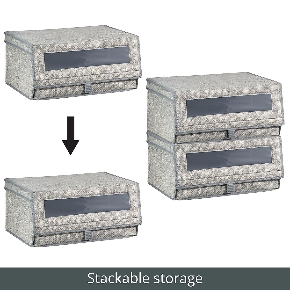 mDesign Large Fabric Closet Shoe Storage Box w/Clear Window - Shoe, Sandal, Sweater, Linen, Clothes Organizer - Boot Storage Solutions - Shoe Bin - Lido Collection, 8 Pack, Gray