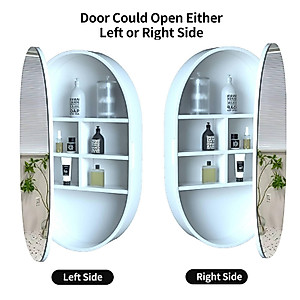 CHER-BUEATY Medicine Cabinet Bathroom Space Saver Storage Oval Cabinets with Mirror Surface Wall Mounted Solid Wood Circular Frame 4 Level 19.7 X 30.7 inch (Style B, White)