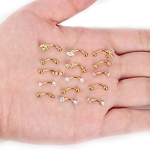 Drperfect Rook Daith Piercing Jewelry 16G Surgical Steel 6mm 8mm Curved Barbell Eyebrow Rings Helix Tragus Snug Lip Belly Button Piercing Daith Rook Earrings for Women Men