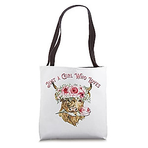 Highland Cow Print Highlander Cow Boho Flowers Tote Bag