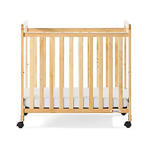 Foundations SafetyCraft Clearview Compact Daycare Crib, Durable Wood Construction, Non-Marking Casters (2 Locking), Includes 3” InfaPure Foam Mattress (Natural)