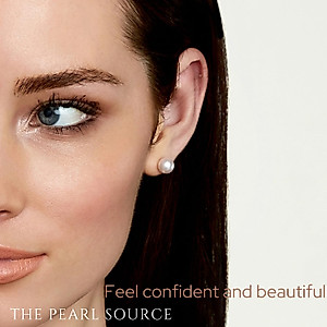 THE PEARL SOURCE White Japanese Akoya Real Pearl Earrings for Women - 14k Gold Stud Pearl Earrings | Hypoallergenic Earrings with Genuine Cultured Pearls, 4.5-5.0mm