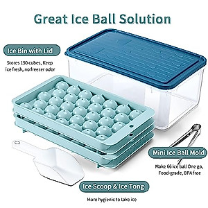 ARTLEO 4 Pack Round Ice Cube Trays for Freezer with Bin, Upgrade Easy Release Small Ice Ball Maker Mold, Freezer Ice Container with Lid, Mini Sphere ice cube Mold trays, Ice Bucket and Tong,Bpa free
