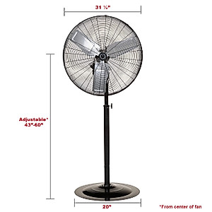 TPI Corporation CACU30-PO-HD Commercial Heavy Duty Oscillating Fan, Unassembled w/Pedestal Kit, 30" Blade Diameter, 3 Speed 1/3 HP Motor, 9' Cordset, Black