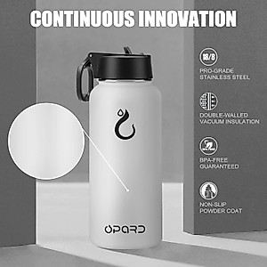 Opard Stainless Steel Water Bottle, 32 oz Vacuum Insulated Double Walled Leak Proof Sports Water Bottle with Straw for Gym Travel Camping