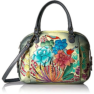 Anna by Anuschka, Handpainted Leather Zip Top Medium Satchel-succulent Dreams