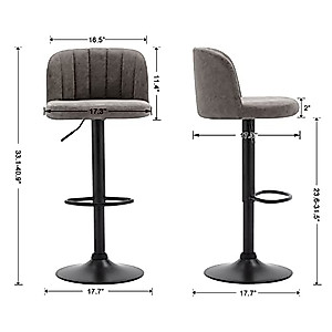 Janoray Counter Height Bar Stools Set of 2 Swivel Adjustable Farmhouse Bar Chairs with Back for Kitchen Counter Island Home Pub, Fabric Grey