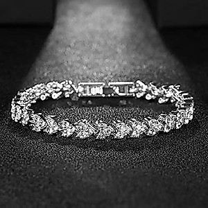 QLKILYR Silver Bracelets for Women, Classic Bling Cubic Zirconia Tennis Bracelet for Female Jewelry-6.5 Inch