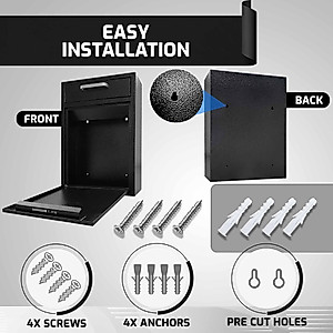 VORVIL Locking Mailbox Wall Mount - Galvanized Steel Mailbox with Keys for Outdoor - Secure Modern Design Large Drop Box for House & Office