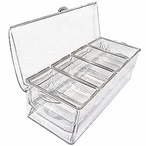 Ice Chilled 4 Compartment Condiment Server Caddy - Serving Tray Container with 4 Removable Dishes and Hinged Lid | 3 Serving Spoons + 3 Tongs Included
