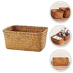 PATKAW Closet Organizers Seagrass Storage Baskets Water Hyacinth Storage Baskets Straw Seaweed Basket Handwoven Rattan Storage Basket Clothes Items Rectangular L Rattan Basket