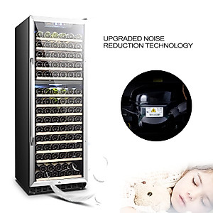 Lanbo Dual Zone Compressor Red Wine Cooler with Wooden Shelves, 160 Bottles