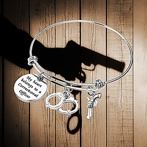 HOLLP Correctional Officer Wife Gift ForCorrectional Officer Mom Wife Daughter Handcuff Charm Jewelry Police Officer Gift (Bracelet)