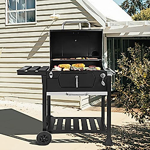 Royal Gourmet 24-Inch Charcoal Grill with Foldable Side Table, 490 Square Inches Heavy-duty BBQ Grill, Perfect for Outdoor Picnics Patio Garden and Backyard Grilling, Black,CD1824G
