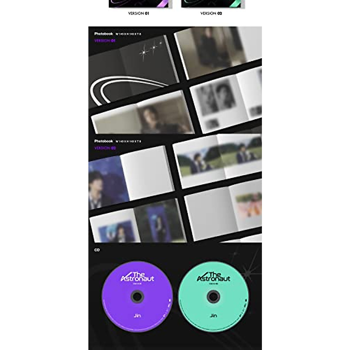 BTS JIN The Astronaut 1st Single Album CD+Folding poster on pack+Photobook+Lyric card+Postcard+Graphic sticker+Seal sticker+Photocard+Tracking (VERSION.01)