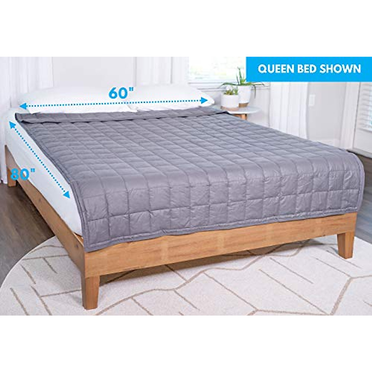 AckBrands 60" x 80" - 15 Lb Weighted Blanket - Slate Gray - Premium Cotton with Glass Beads - Double Stitched Edges - Veteran Owned