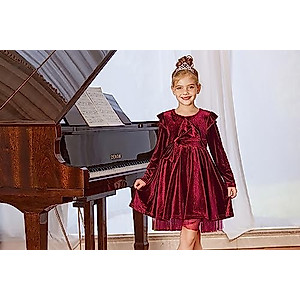 GRACE KARIN Girls Red Velvet Dress Crew Neck Christmas Fall Winter Party Dresses Size 5-6