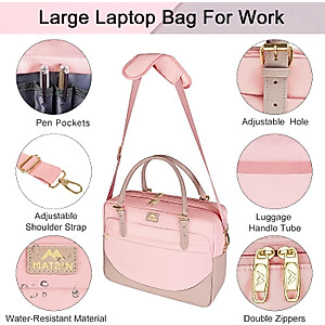 MATEIN 17 Inch Laptop Bag, Large Waterproof Laptop Carrying Case with Adjustable Handle, Cute Pink Briefcase Shoulder Messenger Bag Professional Work Computer Bag for Women Office College Travel, Pink