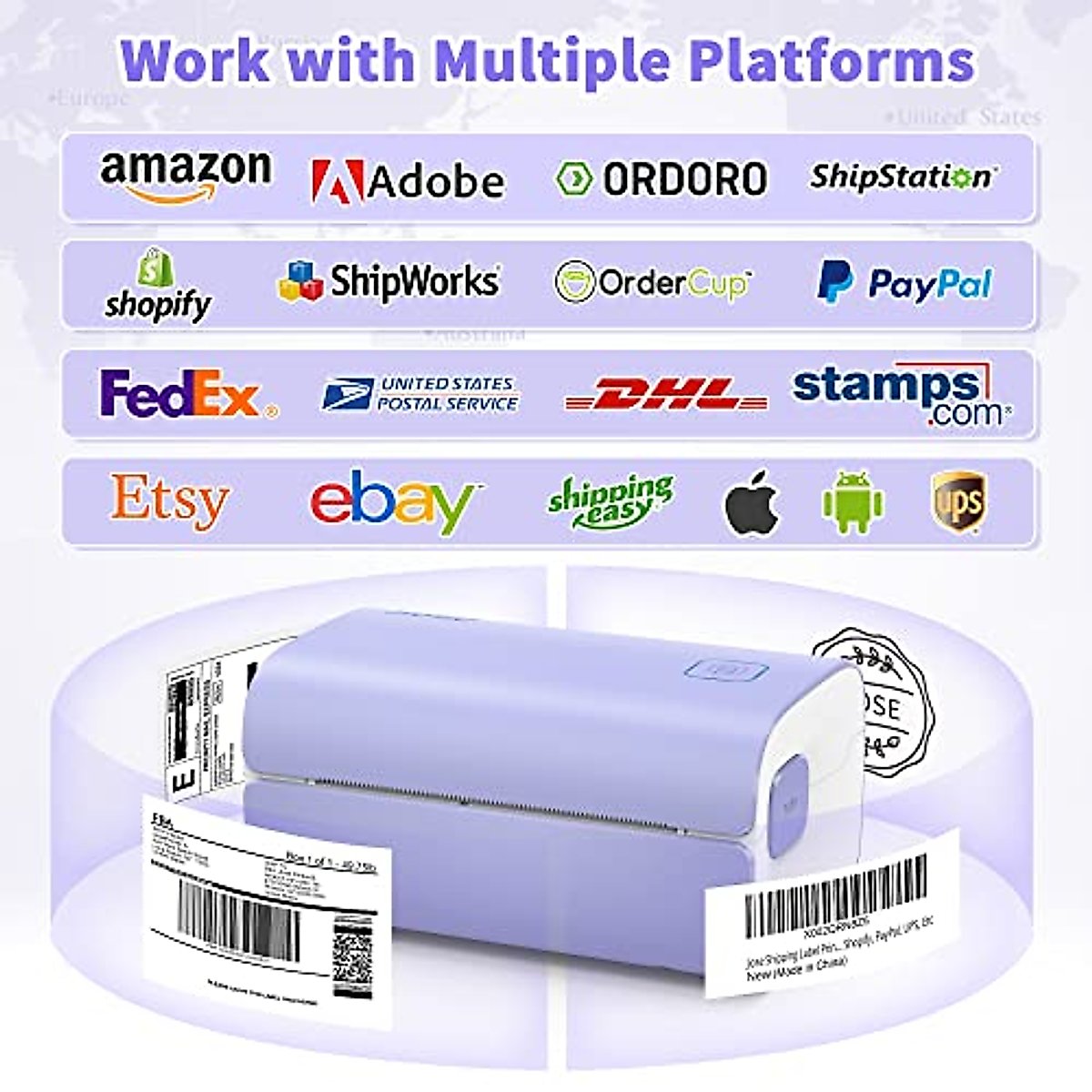 Jiose Bluetooth Thermal Shipping Label Printer - Desktop Shipping Label Printer - Print Custom Stickers - Support Chrome OS, Mac, Windows, Android, iOS for 4x6 Shipping Package Labels