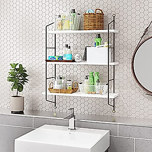 3 Tier White Wall Shelf, Bathroom Shelves Wall Mounted Industrial Floating Shelves Hanging Storage Rack Wall Rack Holder Rack For Bedroom