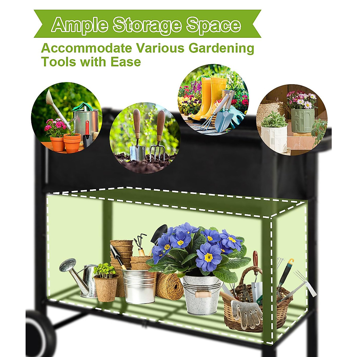 Fiwithy Raised Garden Bed with Legs for Outdoor Plants, Standing Elevated Planter Box Cart on Wheels for Vegetables Flower Herb Patio, Black