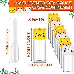 12 Pieces Bento Soy Sauce Case Container Bento Box Accessories, Mini Condiment Plastic Bottle with Dropper, Cute Animal Lunch Sauce Case Container for Kids Hiking Travel Lunch Salad Ketchup Syrup Oil