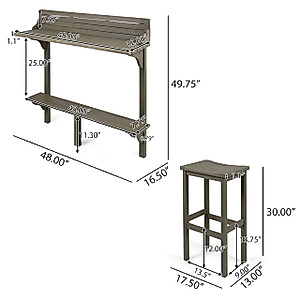 Christopher Knight Home Caribbean Outdoor Acacia Wood Balcony Bar Set, 3-Pcs Set, Grey Finish
