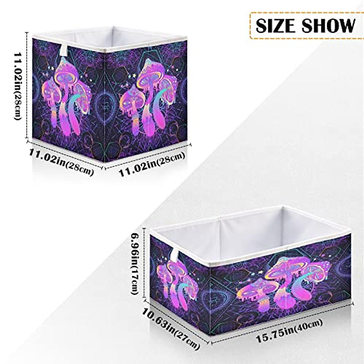 Vnurnrn Psychedelic Magic Mushrooms Cube Storage Bin, Collapsible Storage Box Bins with Cubes, Foldable Fabric Baskets Bins for Shelf,Closet Cabinet,Home Organization, 11.02 x 11.02 x 11.02 inch