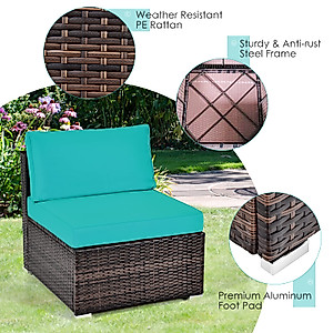 HAPPYGRILL 6 Pieces Outdoor Patio Furniture Set, PE Rattan Conversation Set with Tempered Glass Coffee Table and Cozy Cushions, Weather Resistant Sectional Sofa Set, Turquoise