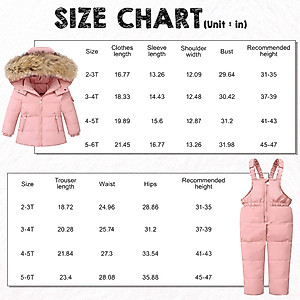 DISAUR Baby Girl Snowsuit Down Jacket Toddler Girls' Windproof Snow Wear,Kids Coat Hooded With Warm Snowbib Pants Skiing Set (Pink,3-4T)