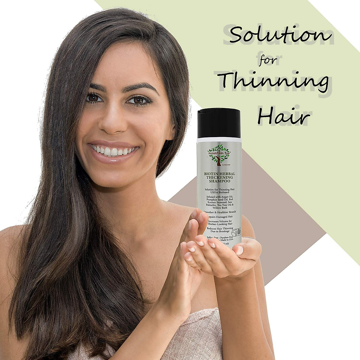 MOUNTAIN TOP Biotin Herbal Thickening Shampoo (8oz / 273ml) with Argan Oil, Pumpkin Seed Oil, Red Korean Seaweed, Saw Palmetto, Tea Tree Oil & Willow Bark, Sulfate Free, All Hair Types, Men and Women