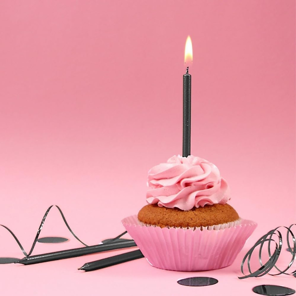 Cwise - 30 Count - Long Thin Cake Candles - Metallic Black Candles - Birthday Candles for Cakes - Birthday, Celebration, Wedding - Cake Decorations