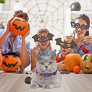 3 Pack Halloween Cat Collars with Pumpkin, Ghost, Bat Ornament, Breakaway Adjustable Pumpkin Cat Kitten Collars for Halloween Cats Kittens Costume Decorations