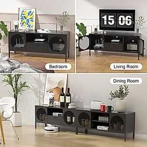 TV Stand Retro Record Cabinet Metal Storage Cabinet Cupboard Console Table Entertainment Center with Storage Cabinet Sideboard Buffet tv Stand Metal Locker Media Entertainment Center with Cable Hole