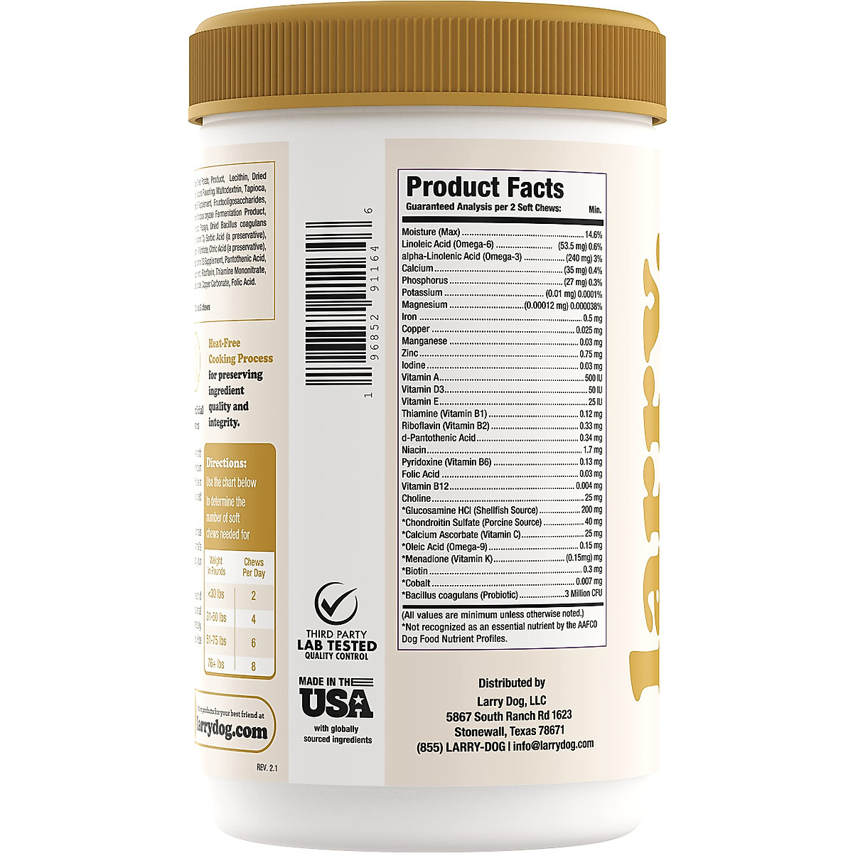 8-in-1 Multivitamin Dog Supplement by Larry | Heart, Digestion, Liver, Skin, Coat, & Joint Support Supplement for Dogs | with Vitamins, Minerals, Omegas, & Glucosamine Chondroitin | 120 Soft Chews