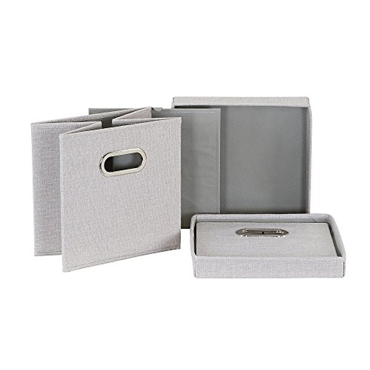 Household Essentials 804-1 Café Cube Bin Storage Set with Lids and Handles | 2 Pack, Grey Linen