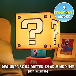 Paladone Super Mario Icon Lamp with 3 Brightness Settings and Auto Shut Off, Nintendo Game Merchandise and Themed Bedside Decor for Kids