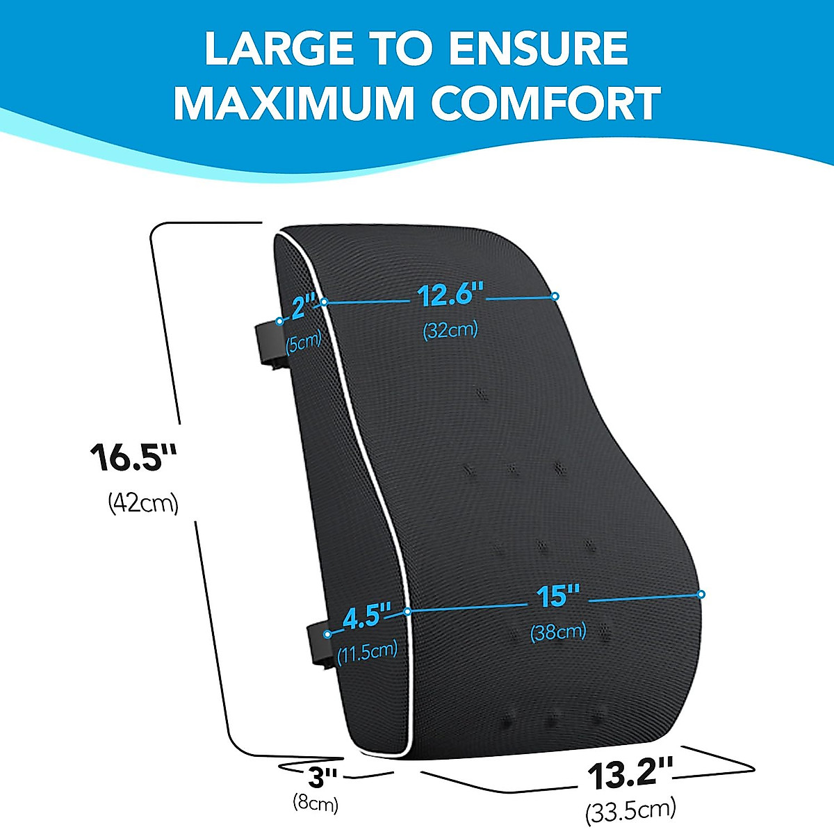 Lumbar Support Pillow for Office Chair Back Support Pillow for Car, Computer, Gaming Chair, Recliner Memory Foam Back Cushion for Back Pain Relief Improve Posture, Mesh Cover Double Adjustable Straps