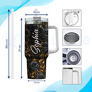 Hyturtle Personalized Gothic Skull Tumbler - Sunflower Gifts For Skeleton Lovers - Horror Lover Gifts - Gift For Women On Halloween - Spooky Tumbler - Custom Travel Coffee Cup 40oz With Lid And Straw