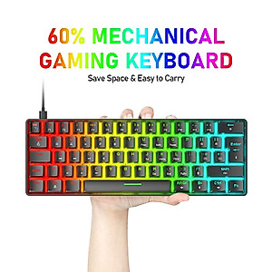 SELORSS Mini 60% Wired Mechanical Gaming Keyboard,22 RGB Chroma Backlit, Compact 62 Full Anti-ghosting Keys, USB C Cable,Replaceable Keycaps,Tactile Switch for Gamer/Typist/Xbox/PC/Win/Mac(Black)
