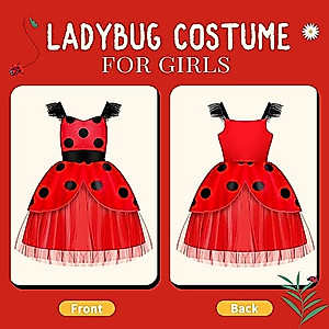 INNOCHEER Ladybug Dress Costume for Girls, Ladybug Costume Toddler Halloween Birthday Dress Up Pretend Play for Kids 2-10